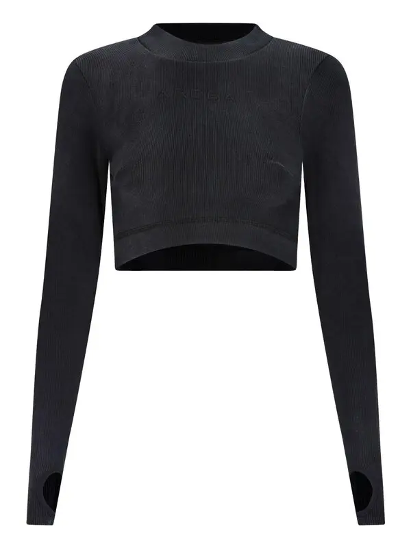 ARDEA Long Sleeve Stealth Crop Top - Black