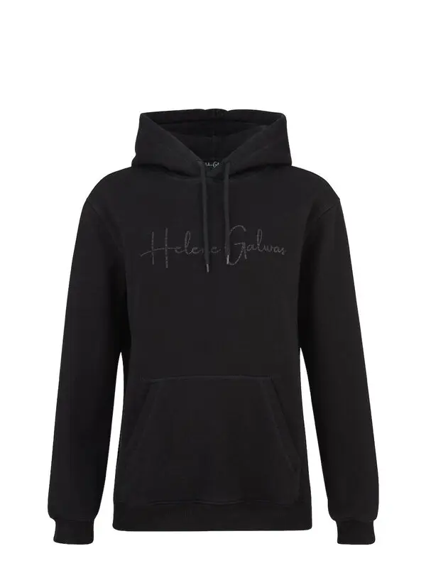 HELENE GALWAS Relaxed Fit Hooded Sweater With Logo - Black