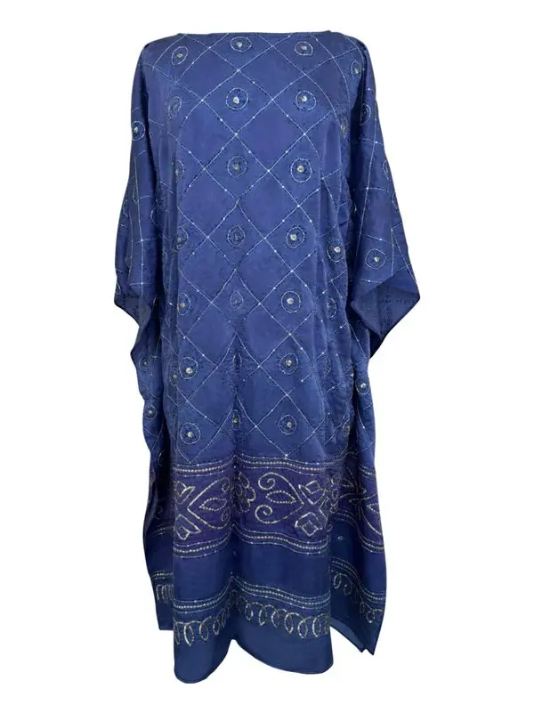 JOSHI Boat Neck French Silk Kaftan - Blue