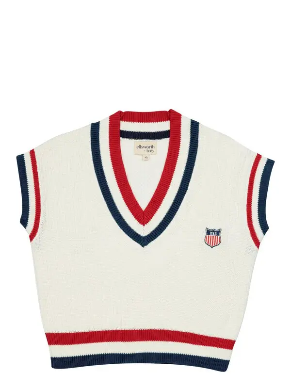 ELLSWORTH + IVEY American Shield Retro Sweater Vest - White