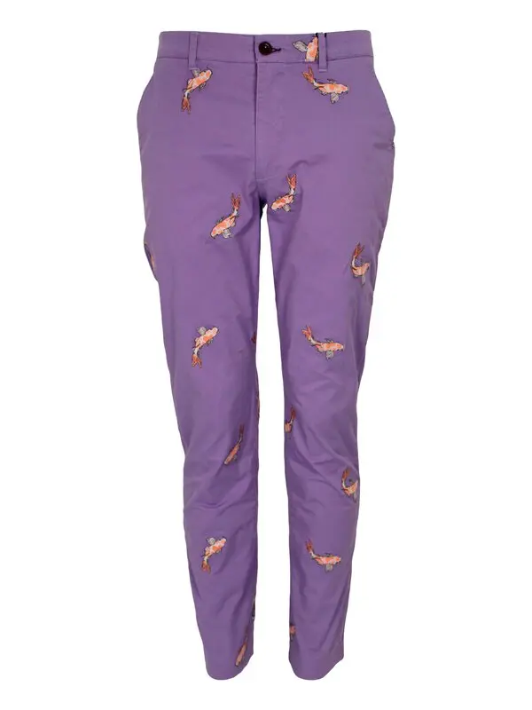 LORDS OF HARLECH Charles Koi Embroidered Pants - Purple