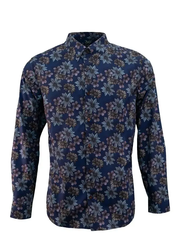 LORDS OF HARLECH Morris Italian Floral Shirt Navy - Blue