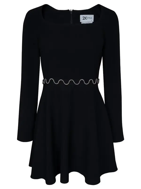 2KSTYLE Chain-embellished Skater Mini Dress - Black