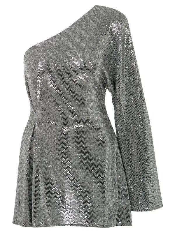 NAZLI CEREN Sequin One-shoulder Mini Dress - Silver