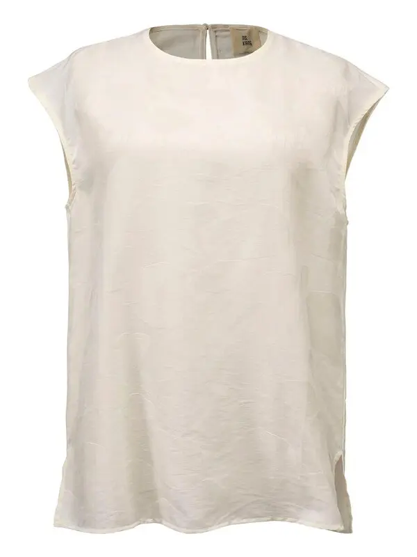 SMART AND JOY Cupro Round Neck Sleeveless Top - White