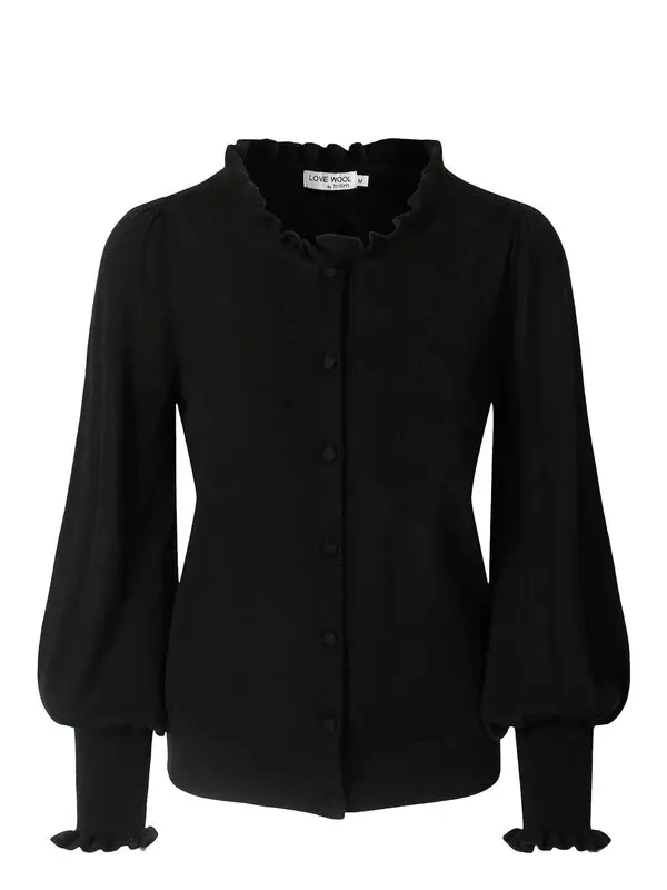 TIRILLM Marte Feminin Cardigan With Ruffles - Black