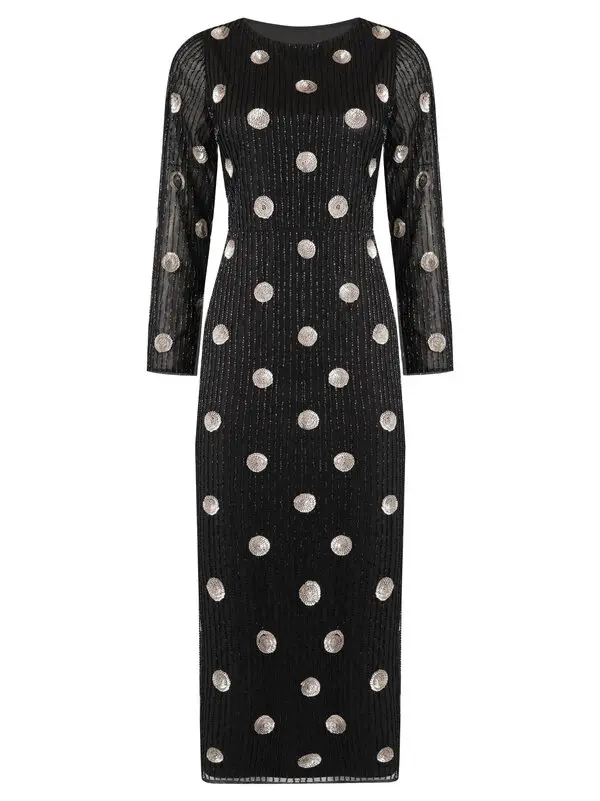 ROSE & NANCY Merrin Hand Beaded Polka Dot Midi Dress - Black/white