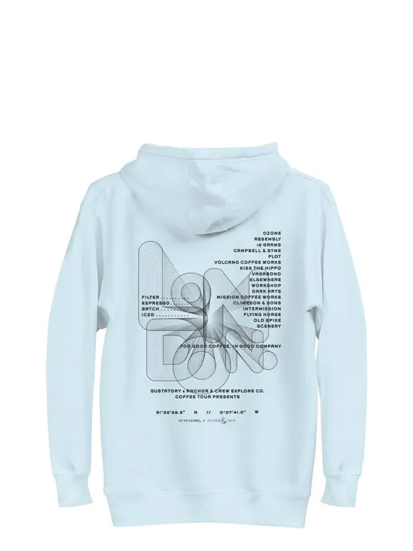 ANCHOR & CREW Gustatory London Coffee Scene Embroidered Hoodie - Blue