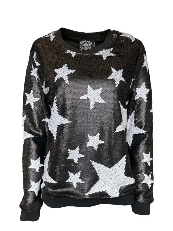 ANY OLD IRON Reversible Sequin Star Sweatshirt - Black/white/silver