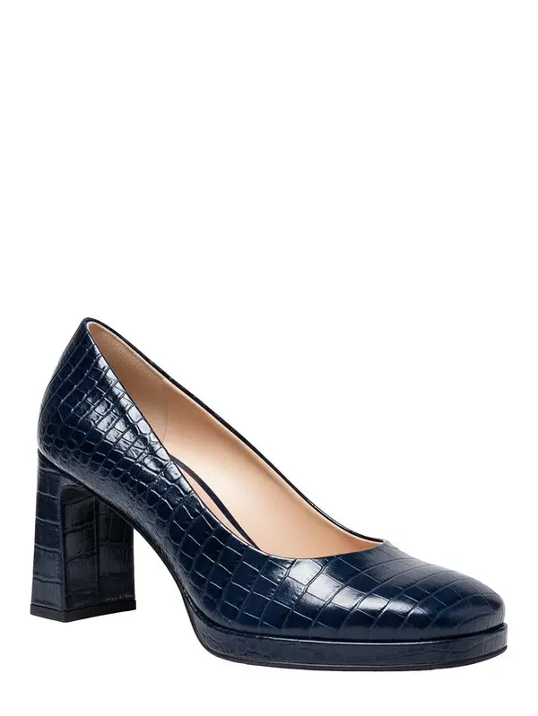 BEAUTIISOLES BY ROBYN SHREIBER Cristina Embossed Leather Platform Pumps - Blue
