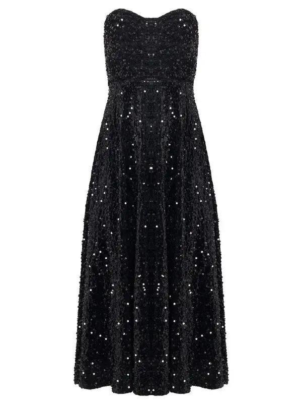 FOREVER YOUNG THE LABEL Elora Sequin Velvet Midi Dress - Black