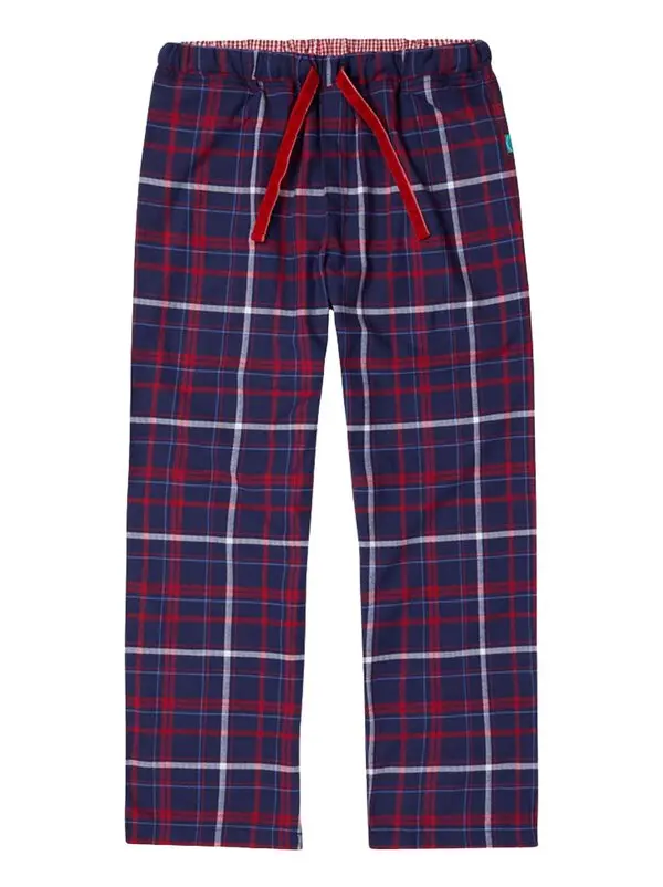 LOUNGERS Long Length Organic Brushed Cotton Loungewear Trousers - Blue/red