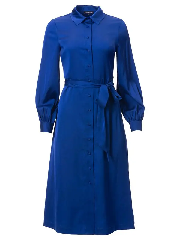 CARLOSLINES Button-down Long Sleeve Shirt Dress - Blue