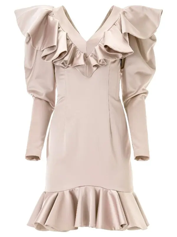 LITA COUTURE Taffeta Plunge Neckline Dress - Orange