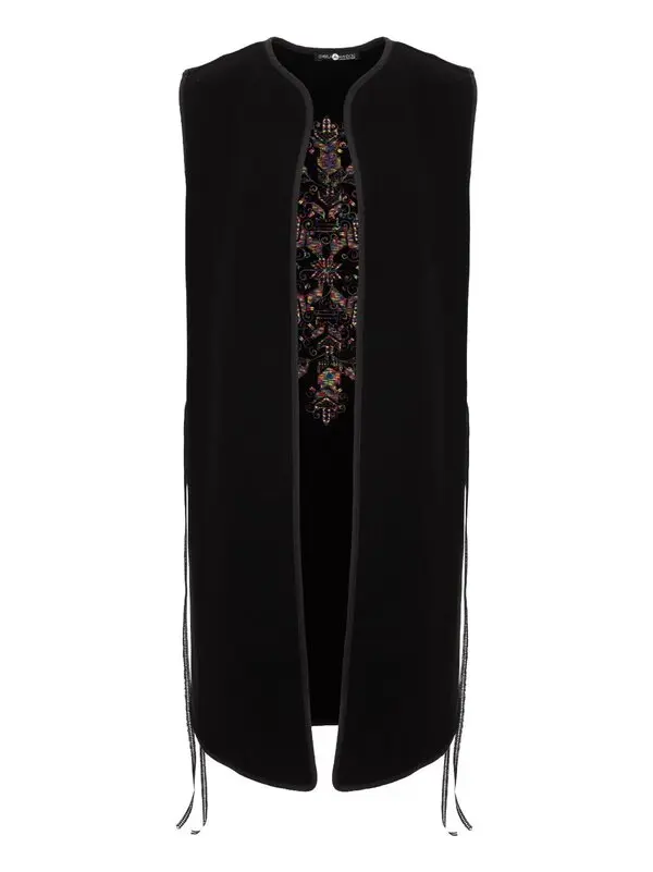 IZABELA MANDOIU Long Wool Vest With Embroidery - Black