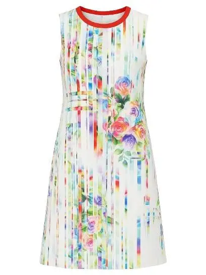 CONQUISTA Pleat Detail Sleeveless Print Dress - Red