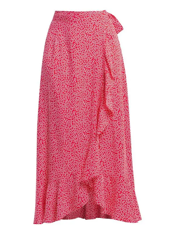 RUMOUR LONDON Stella Ruffled Wrap Maxi Skirt - Red