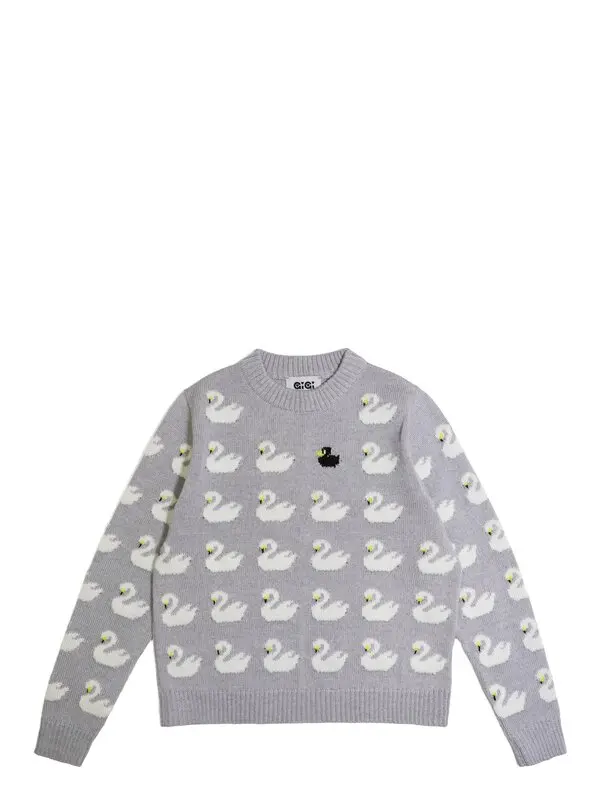 GIGI KNITWEAR Swan Jacquard Merino Wool Sweater - Grey