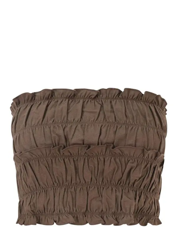 BALOU Shirring Strapless Top - Brown
