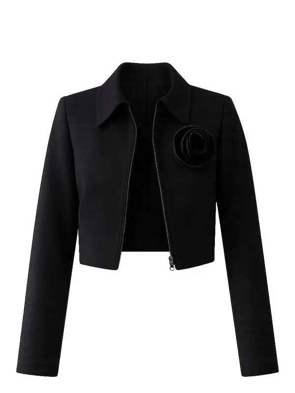 EXQUISE Regular Fit Jacket With Rose Detail - Black