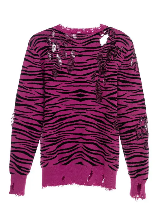 COME ON Animal Print Knitted Sweater - Pink