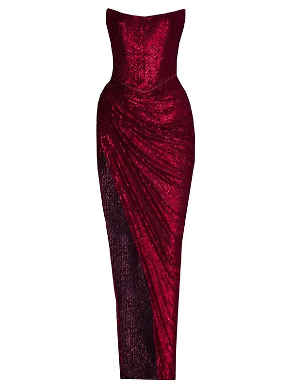 ANGELIKA JOZEFCZYK Sequin Corset Evening Gown - Red/purple