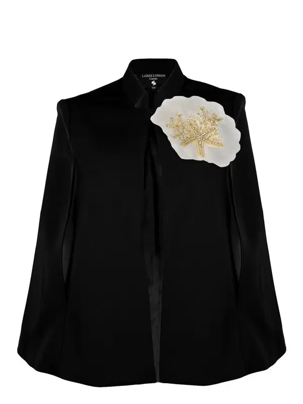 LAINES LONDON Tailored Cape With Shell Corsage - Black