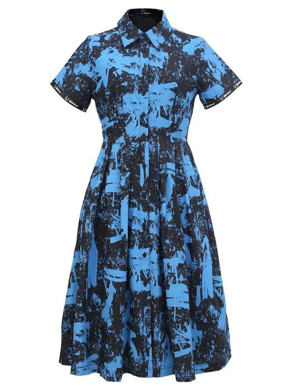 SMART AND JOY Printed Cotton Shirt Dress - Blue