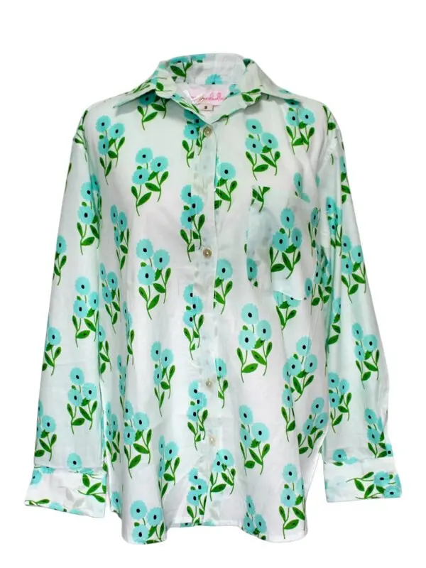 MARY MARSHMALLOW Boyfriend Shirt With Floral Print - Blue