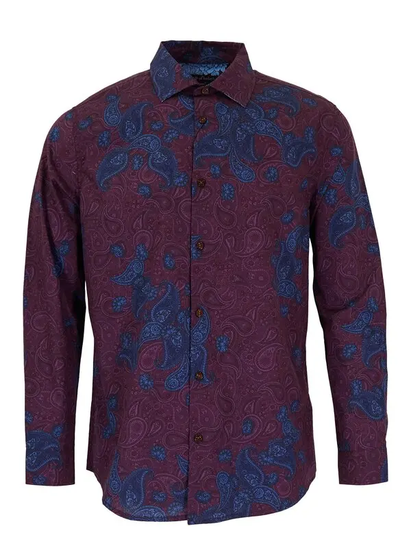 LORDS OF HARLECH Nigel Montgat Paisley Shirt Plum - Purple