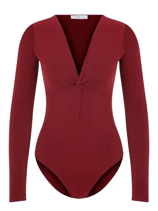 MAAN ISTANBUL V-neck Knot Detail Bodysuit - Red