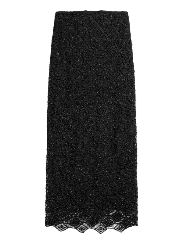 NOCTURNE Lace Midi Skirt - Black