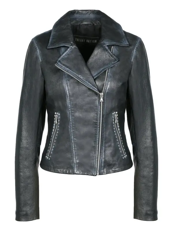 FREAKY NATION Rivet Leather Biker Jacket - Black