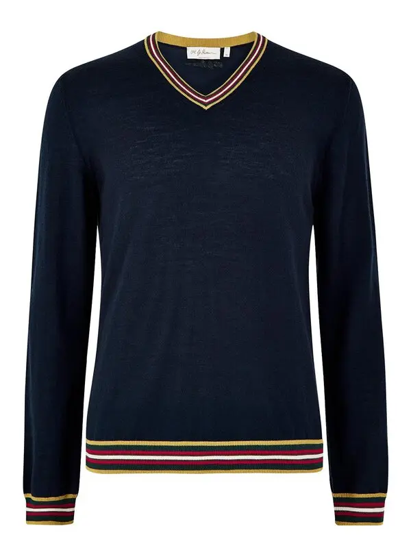 MG RIVERS Extra-fine Merino Wool & Silk V-neck Pullover - Blue