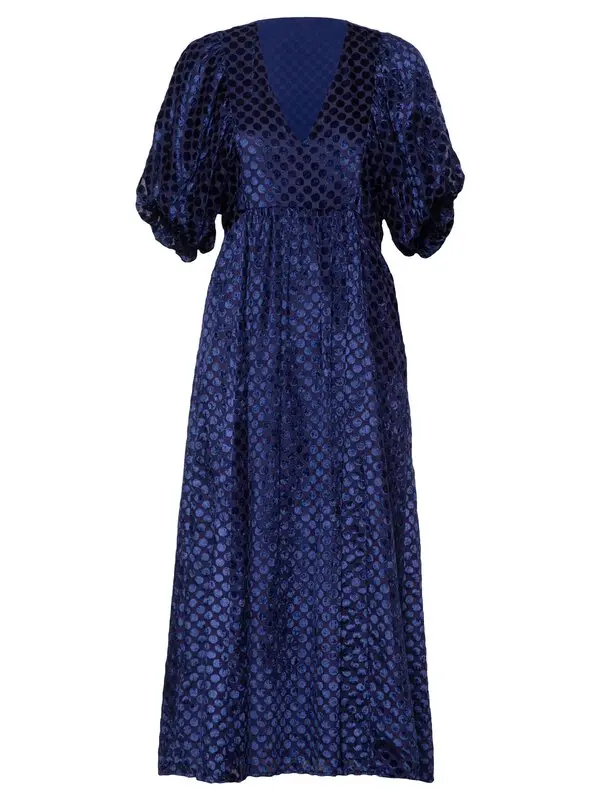 ROSE & NANCY Margot Polka Dot Velvet Maxi Dress - Blue