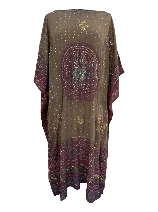 JOSHI Boat Neck Beaded Silk Kaftan - Purple