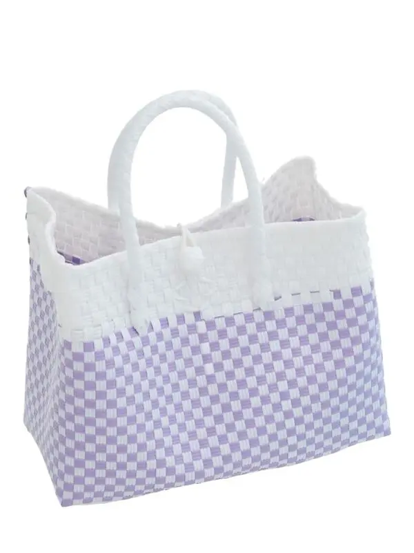 Pink Haley Lola Recycled Plastic Woven Checker Tote - White