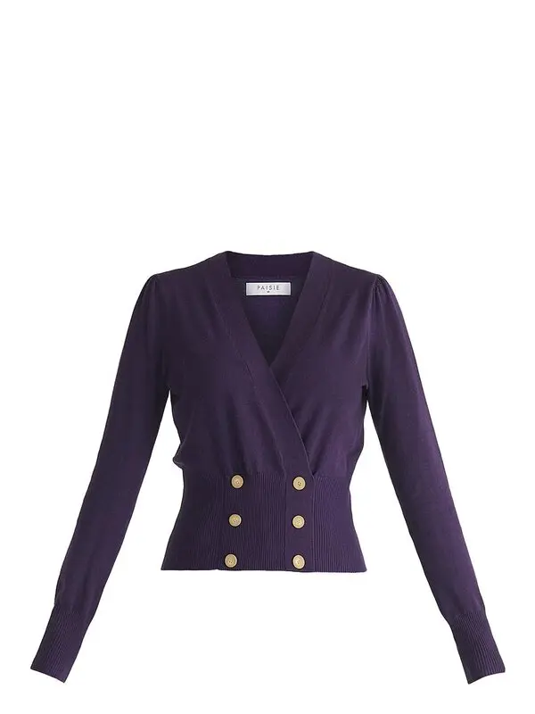 PAISIE Long Sleeve Knitted Wrap Top - Purple
