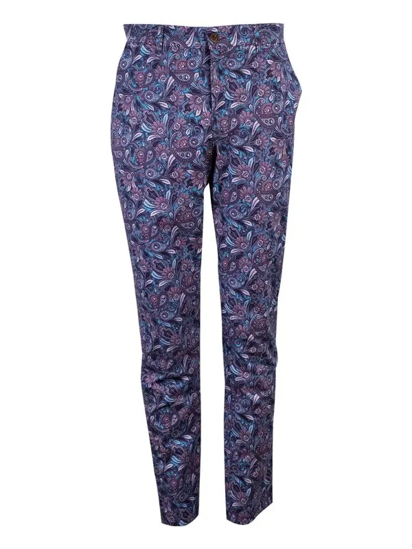 LORDS OF HARLECH Printed Paisley Stretch Twill Trousers - Purple/blue