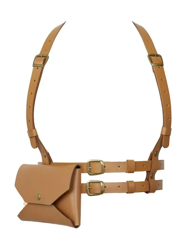 BADASS & GODDESS LEATHER Athena Leather Harness With Phone Pouch - Brown