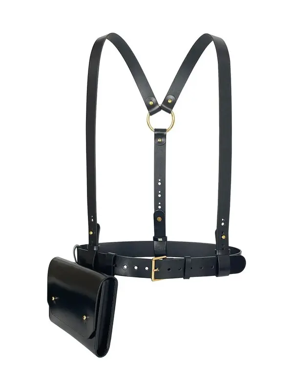 HAUTE CUIR Leather Envelope Harness Bag - Black