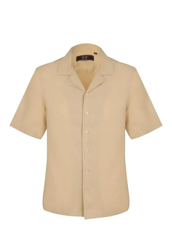 DAVID WEJ Neutrals Hugo Linen Cuban Collar Shirt - Beige