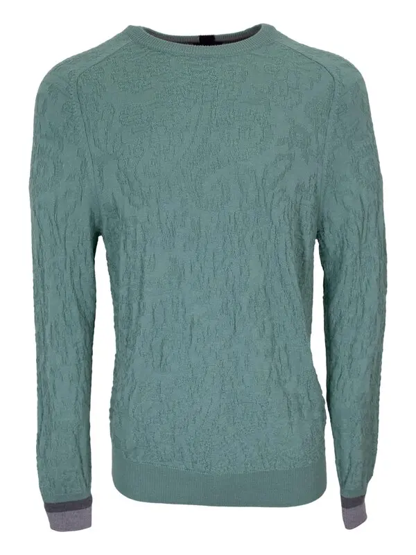 LORDS OF HARLECH Colin Jacquard Merino Paisley Sweater - Green/grey