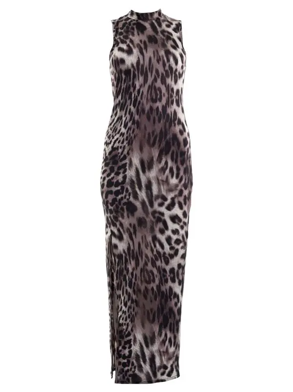 CHIARELLA Ankle-length Leopard Print Dress - Black/grey