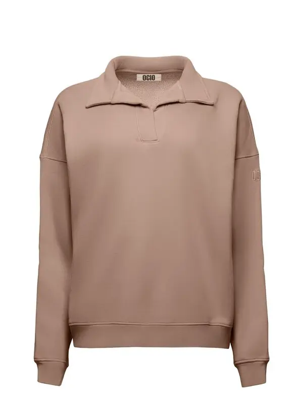 OCIO LEISUREWEAR Polo Crew Neck Top - Brown