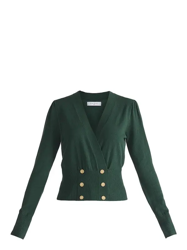 PAISIE Long Sleeve Knitted Wrap Top - Green