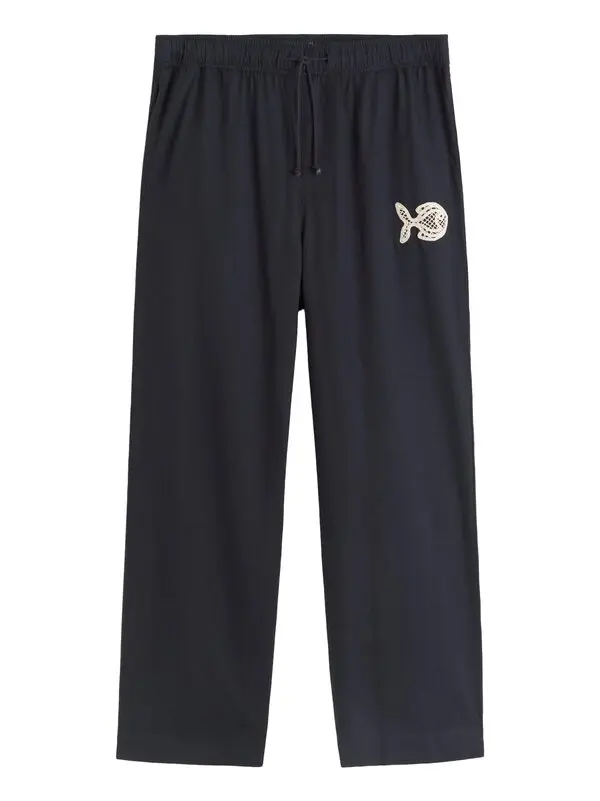THINKING MU Hand-embroidered Organic Cotton Wide-leg Pants - Blue