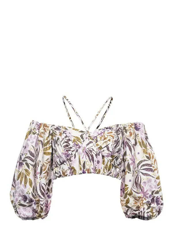 VASILIKI ATELIER Isabella Ruched Top Guache Floral - White