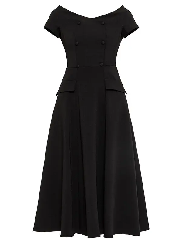 NISSA A-line Crepe Midi Dress - Black