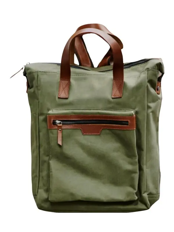 VIDA VIDA Leather Trim Top Zip Backpack - Green